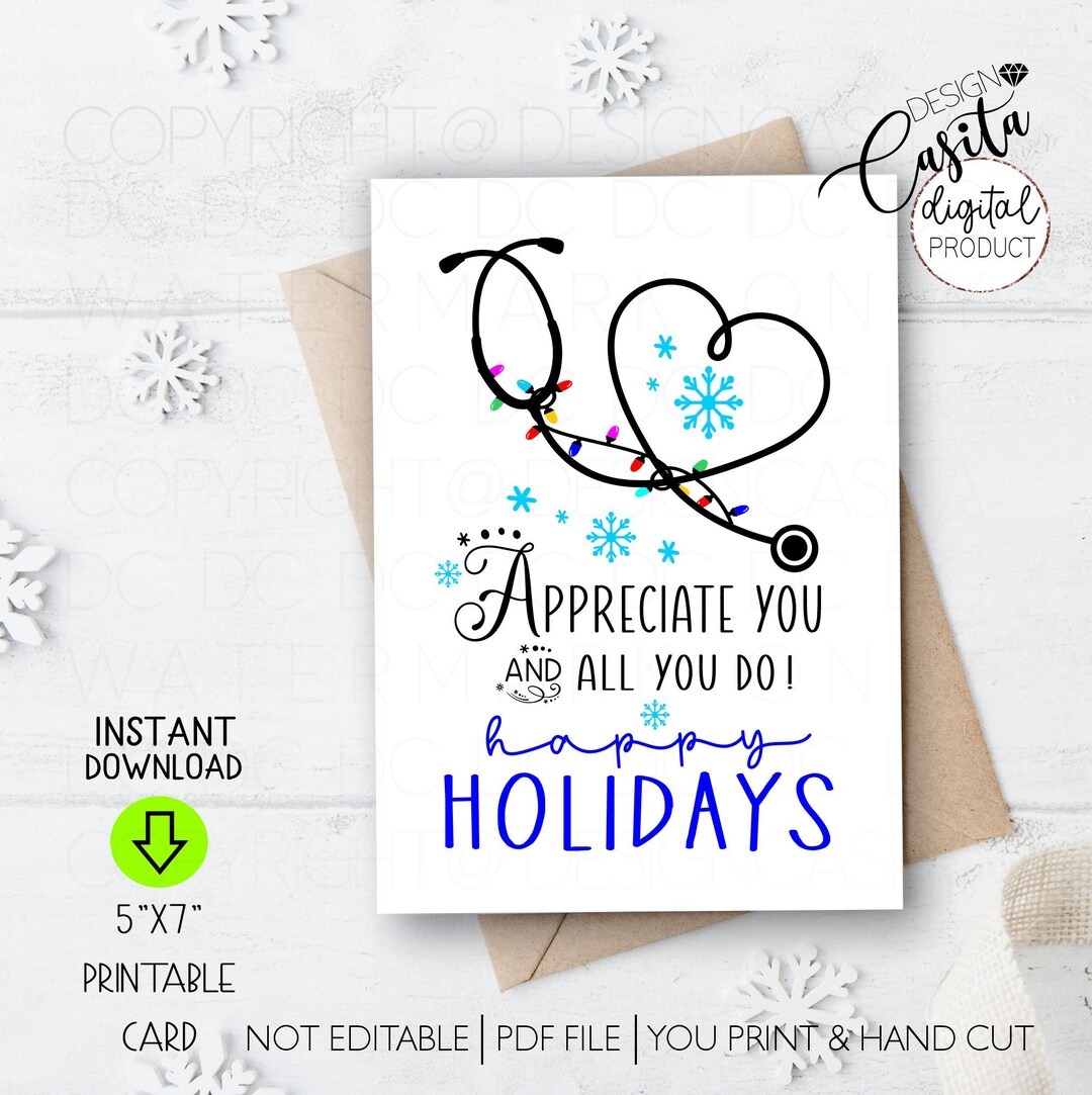 Happy Holidays Medical Printable 5x7 Folded Greeting Card,medical Staff ...
