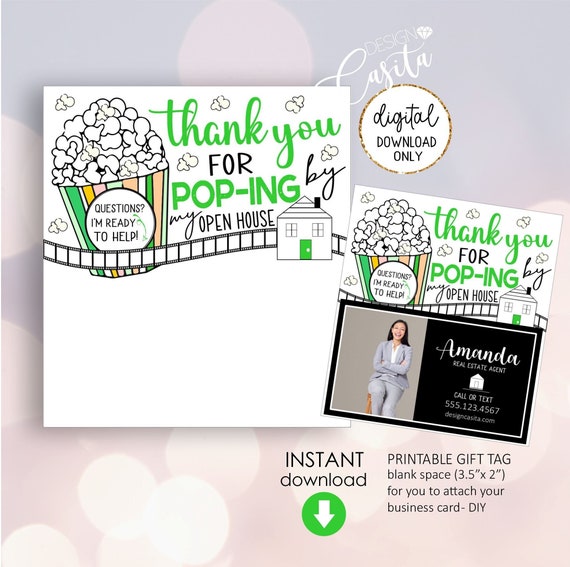 Popcorn Open House Printable Gift Tagreal Estate Agent | Etsy