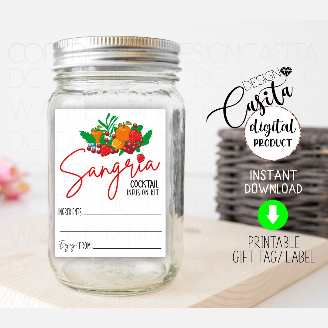 Sangria Cocktail Infusion Kit Printable Gift Tag Label 3x4,jar Sangria ...
