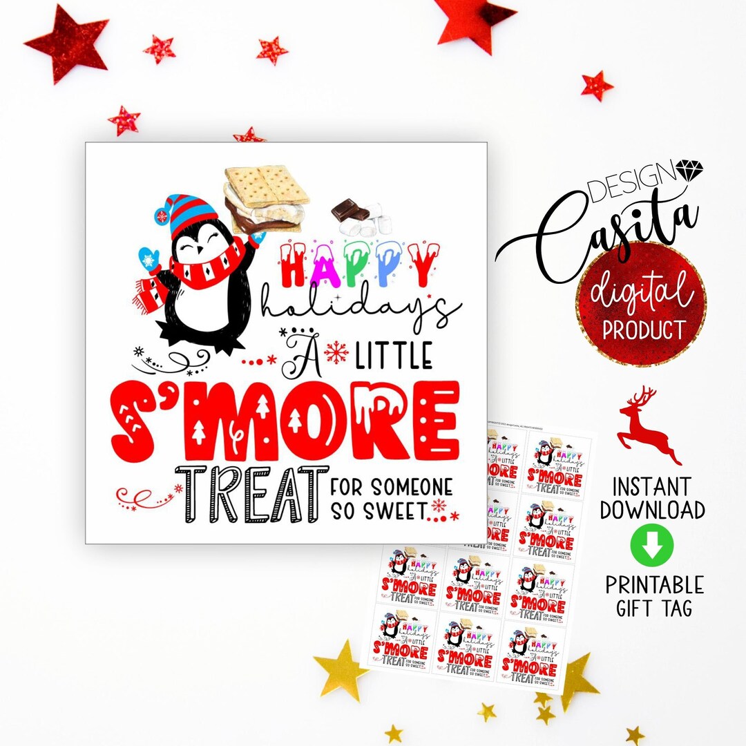 Smore Happy Holidays Printable Gift Tag,penguin S'mores Kit Tag,sweet ...