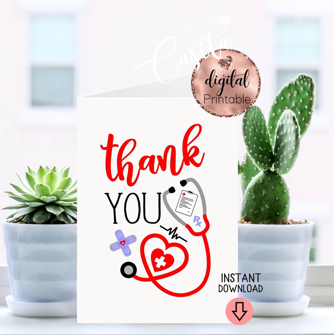 Medical Thank You Printable 5x7 Folded Greeting Card,doctor Day,nurse ...