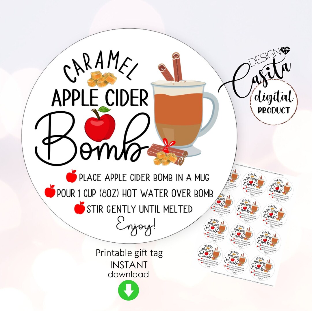 Caramel Apple Cider Bomb Printable Round Gift Tag Labelfall - Etsy