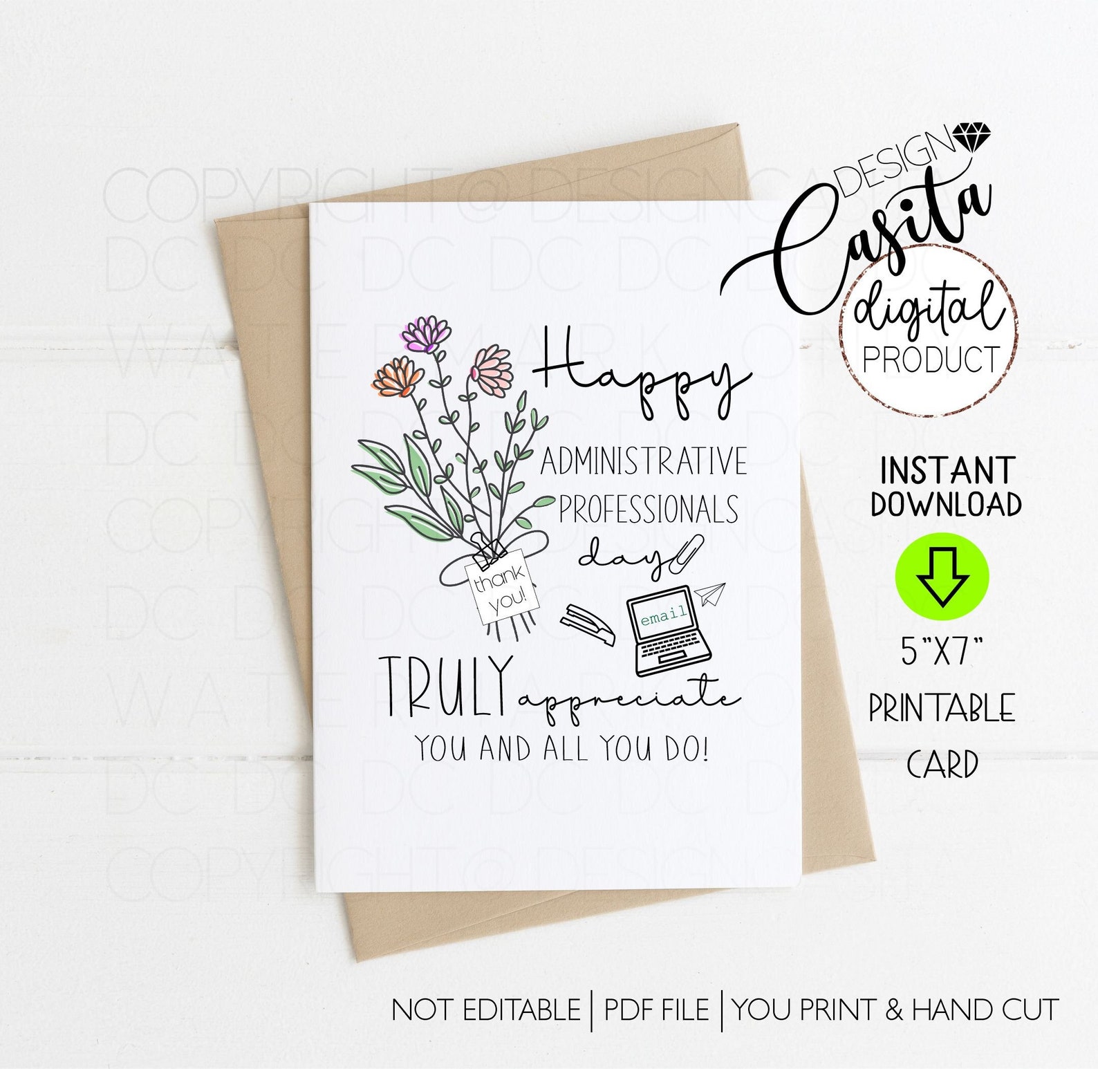 Administrative Professionals Day Printable 5x7 Folded Greeting Card ...
