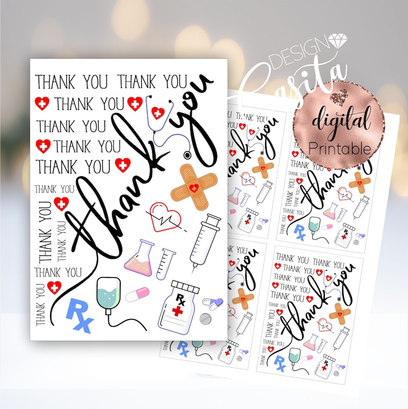Medical Thank You Printable Card or Mini Cookie Cards for - Etsy