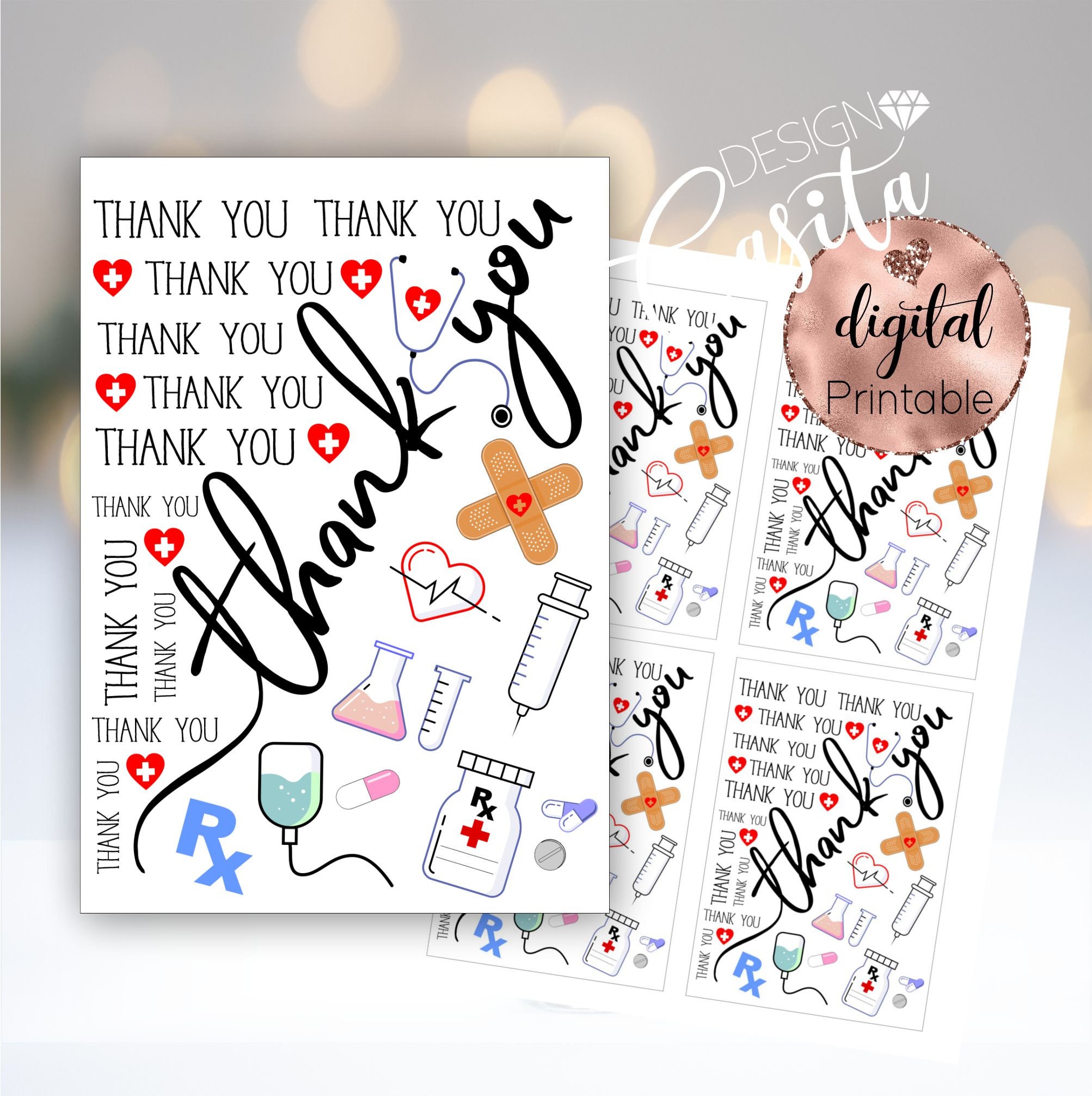 Medical Thank You Printable Card or Mini Cookie Cards for - Etsy