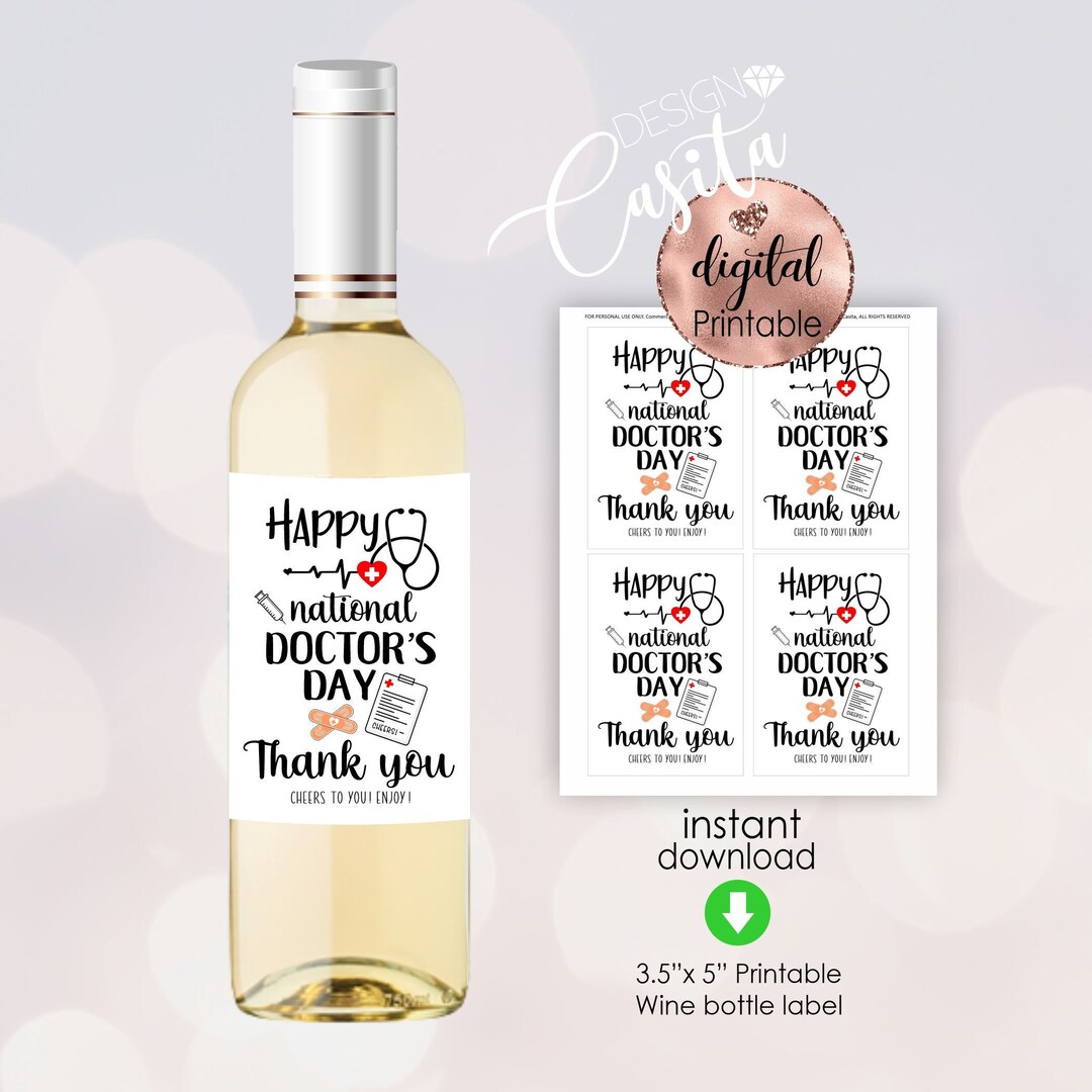 Doctors Day Wine Bottle Label Printable,medical Thank You Gift,pairs ...