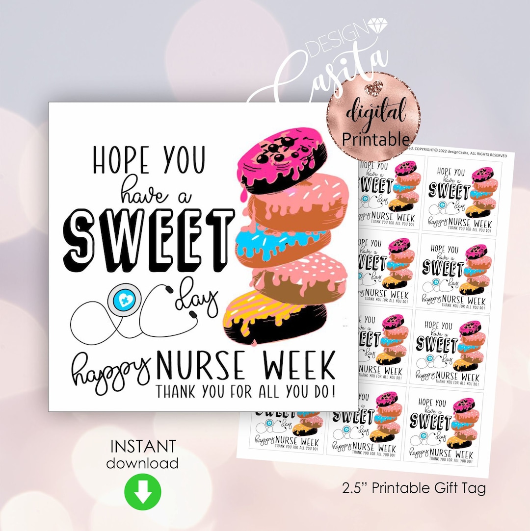 Nurse Week Donut Printable Favor Gift Tag,sweet Day Tag,pastry Treat ...
