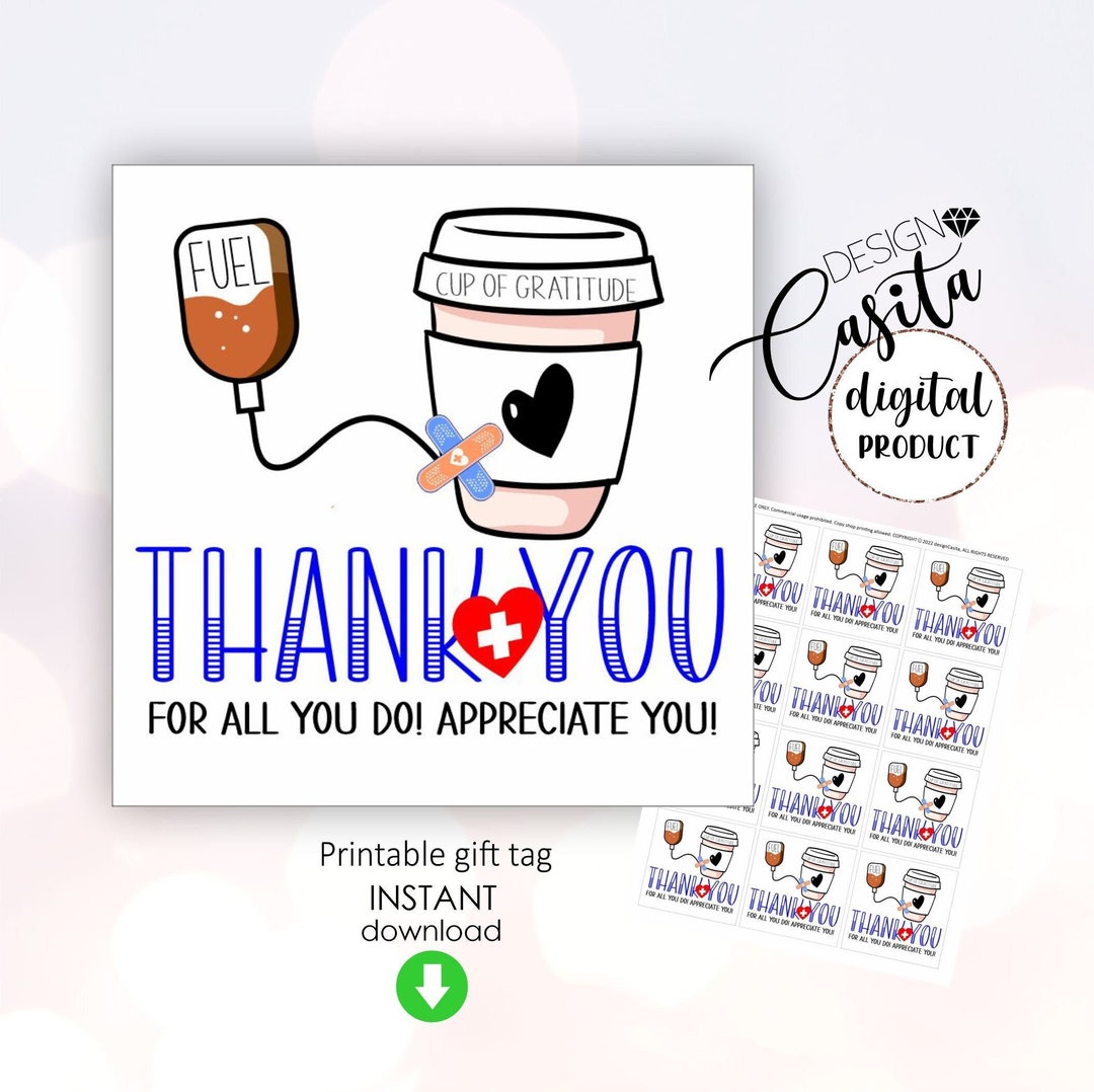 Medical Thank You Printable Favor Gift Tag,funny Fuel Coffee Cup Tag ...