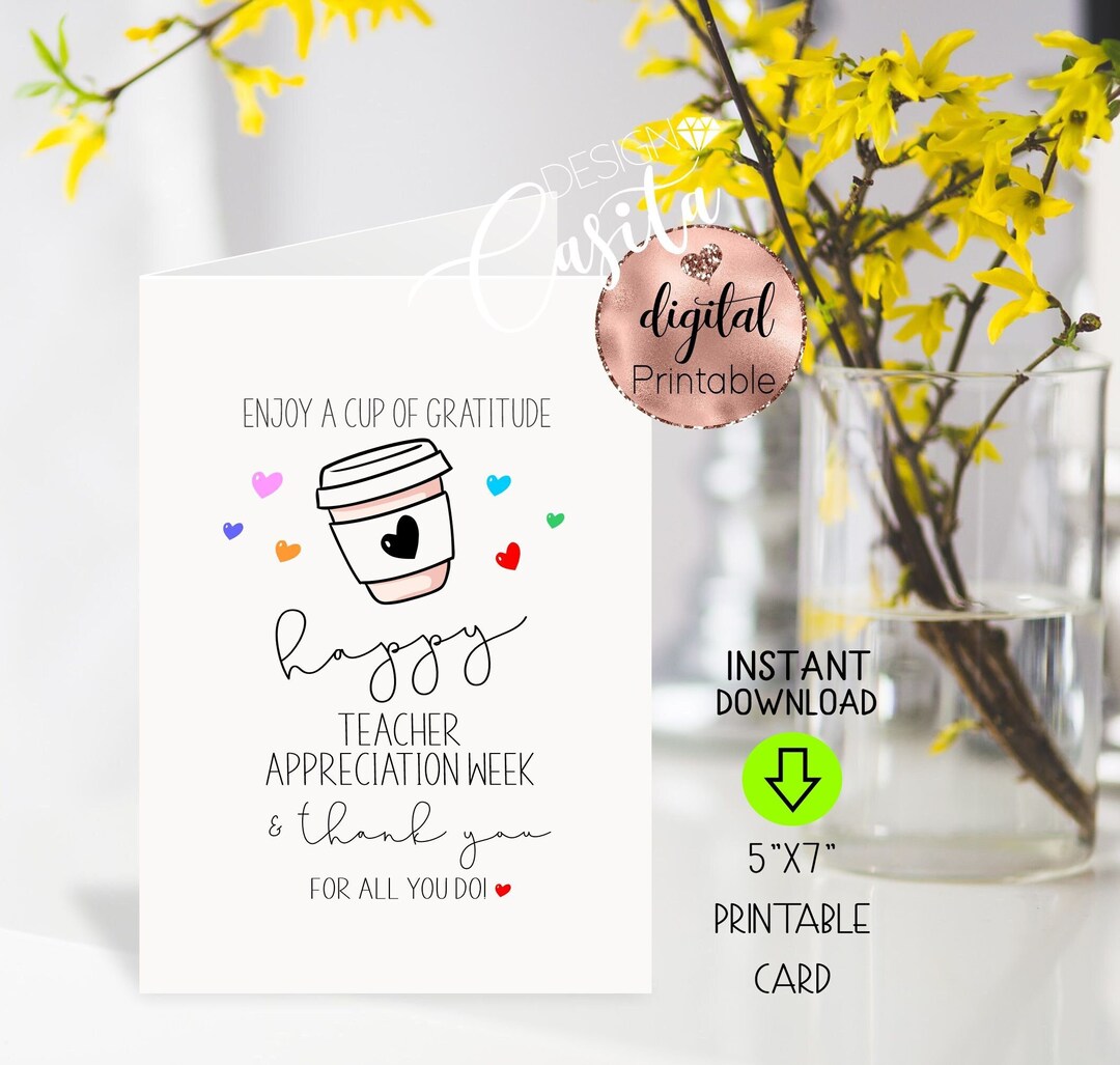 Teacher Appreciation Week Coffee Printable 5x7 Folded Greeting Card ...