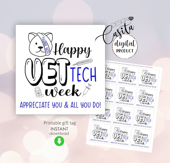 Vet Tech Week Printable Favor Gift Tagdog Bandage Face Thank - Etsy