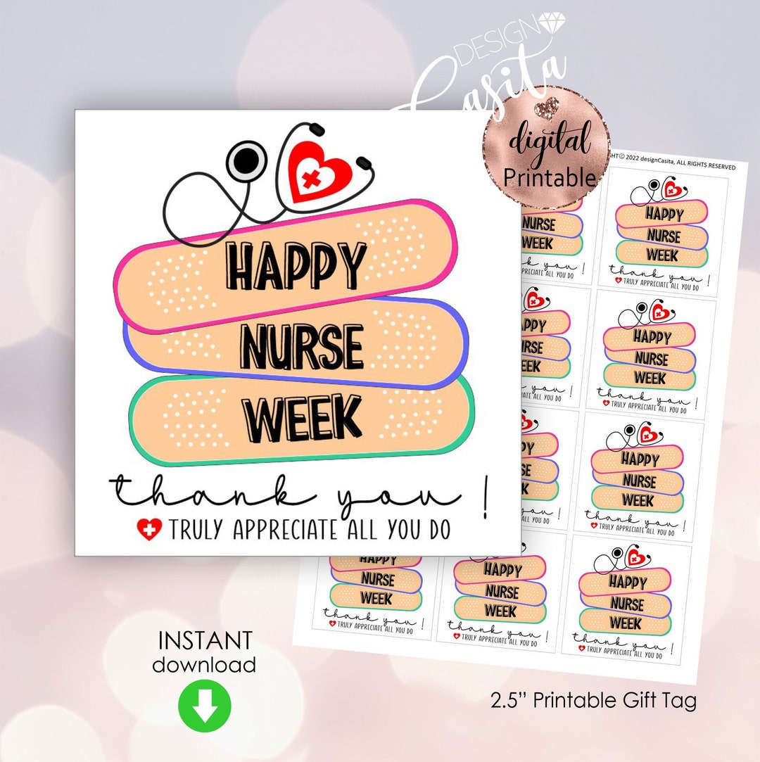 Nurse Week Printable Favor Gift Tag,bandages Tag,mini Cookie Tag,rn ...