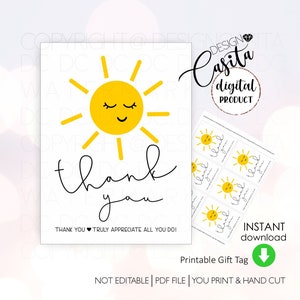 Thank You Sunshine Printable Gift Tag,administrative Professionals Day ...