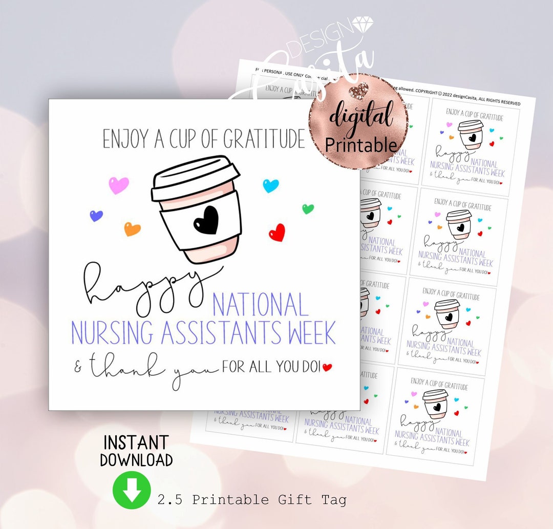 Happy Nursing Assistants Week Printable Favor Gift Tag,coffee Thank You ...