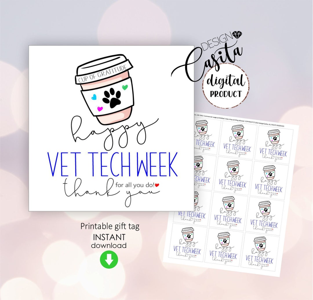 Vet Tech Week Coffee Printable Favor Gift Tag,cup of Gratitude,vet ...