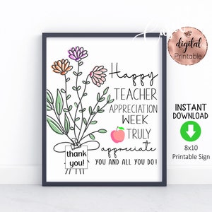 Teacher Appreciation Week Printable 8x10 Party Sign,stem Flowers ...