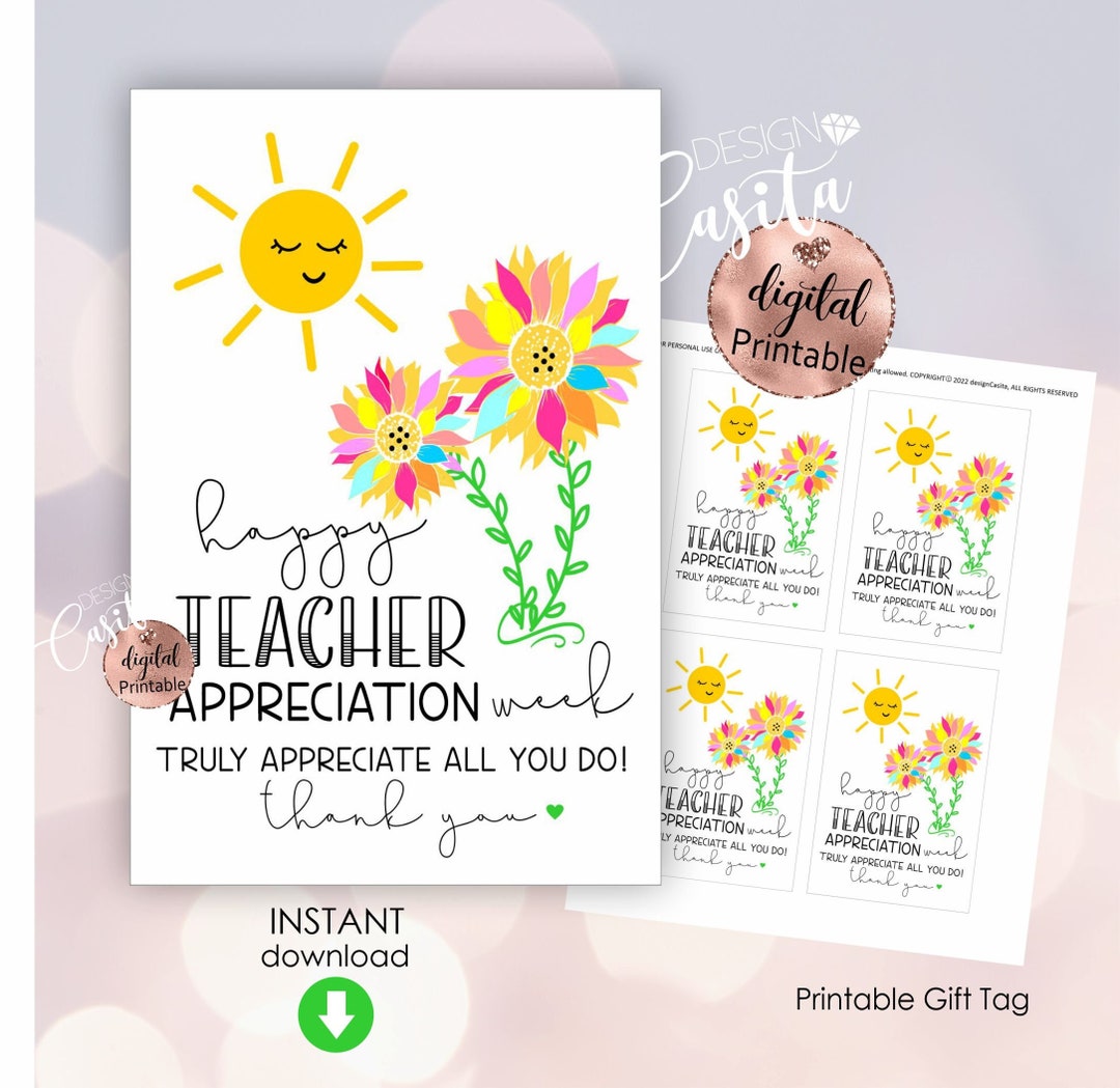 Teacher Appreciation Week Sunflower Printable Gift Tag,plant Colorful ...