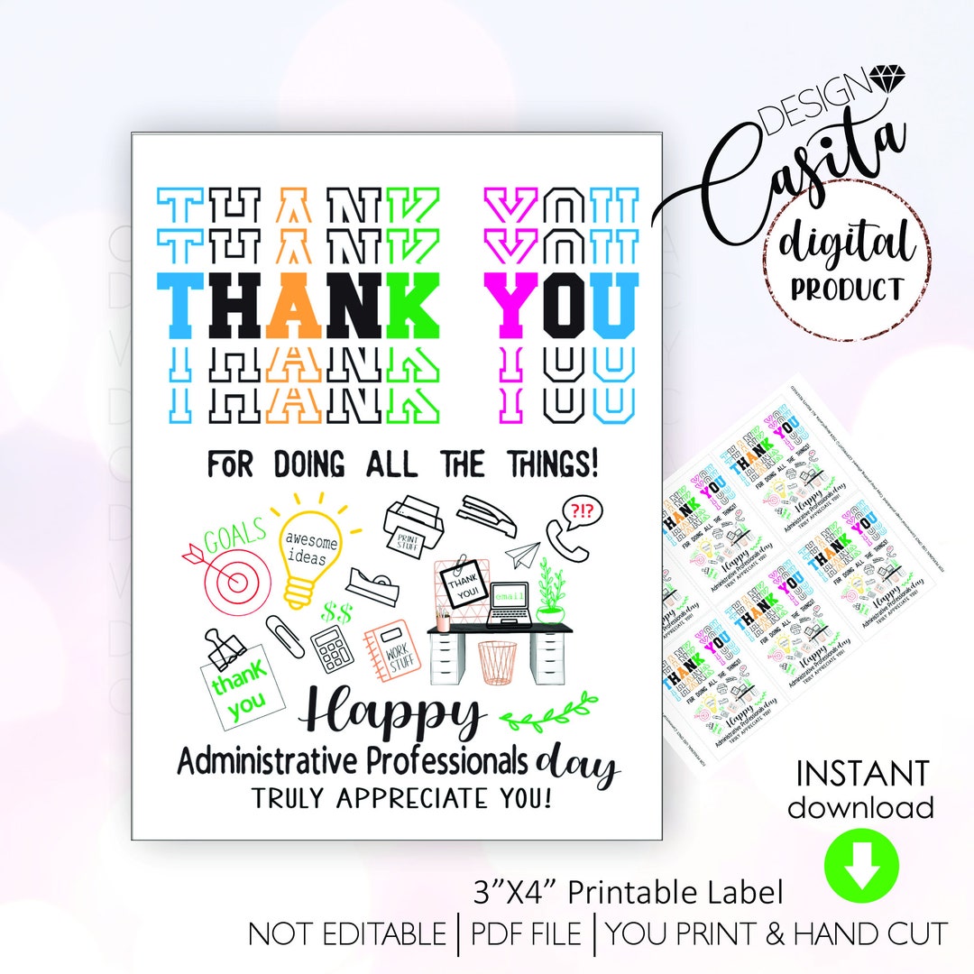 Administrative Professionals Day Printable Gift Tag,thank You for Doing ...