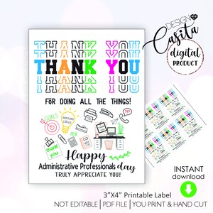 Administrative Professionals Day Printable Gift Tag,thank You for Doing ...