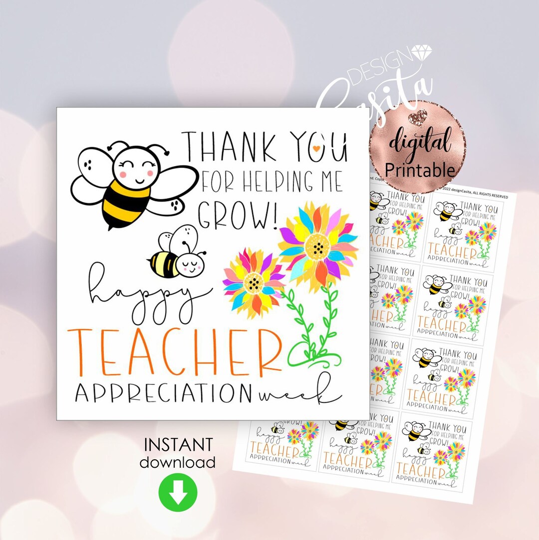 Teacher Appreciation Week Printable Favor Gift Tag,thank You for ...