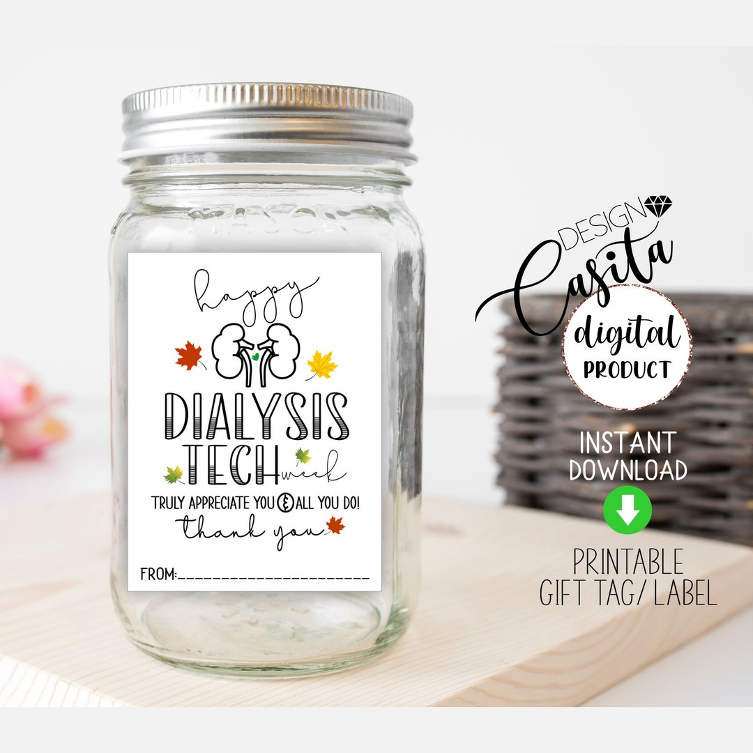 Mason Jar Dialysis Tech Week Printable Gift Tag Label 3"x4",nephrology ...