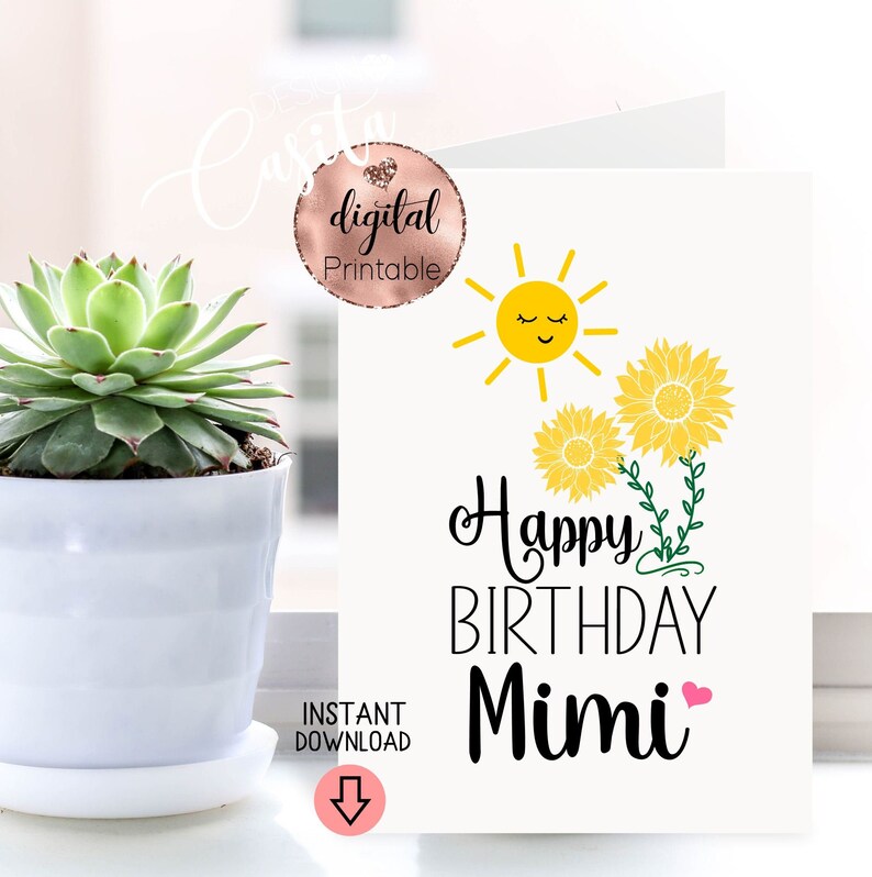 Mimi Happy Birthday Printable 5x7 Folded Greeting - Etsy