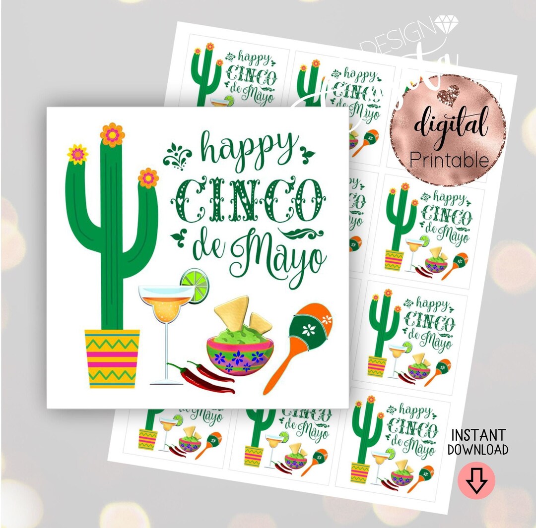 Happy Cinco De Mayo Banner Printable Square Cactus Gift Tag,lets Fiesta ...