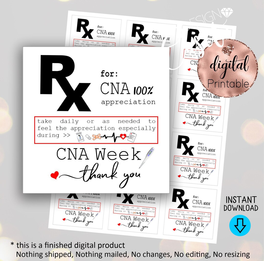 CNA Appreciation RX Printable Square Favor Gift Tag,cna Week Tag,funny ...