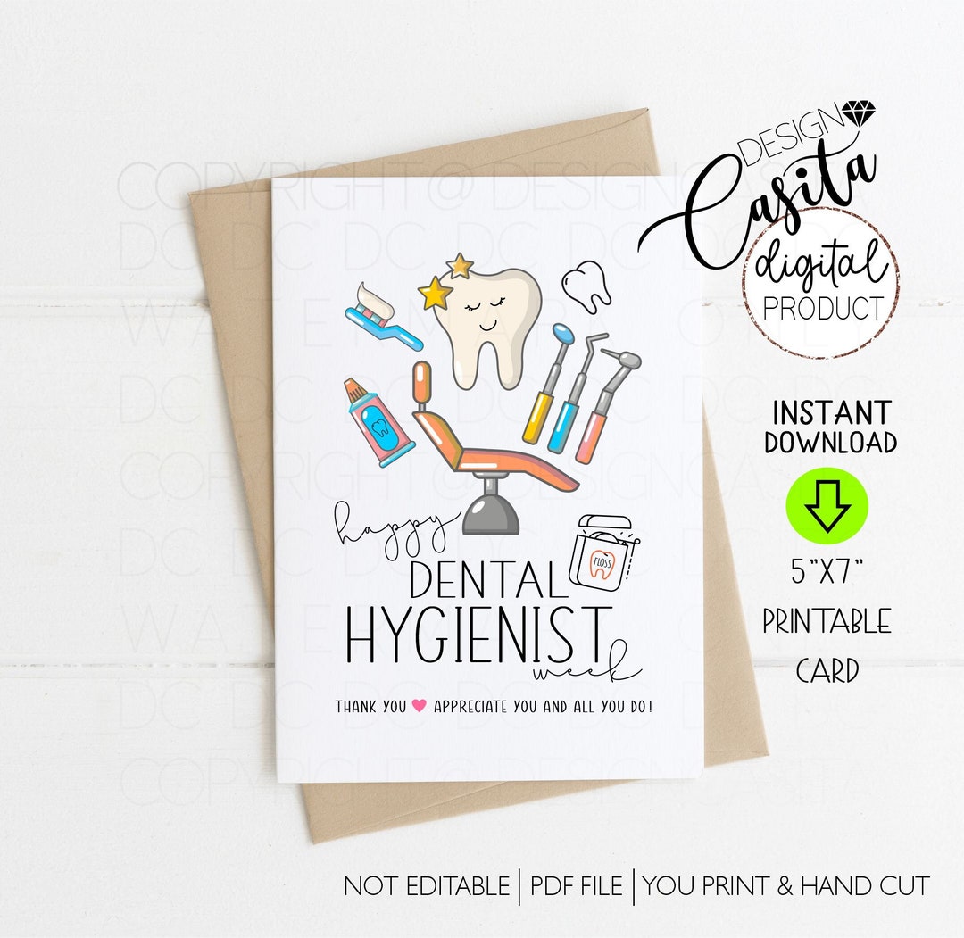 Happy Dental Hygienist Week Printable 5x7 Folded Greeting Card,rdh ...