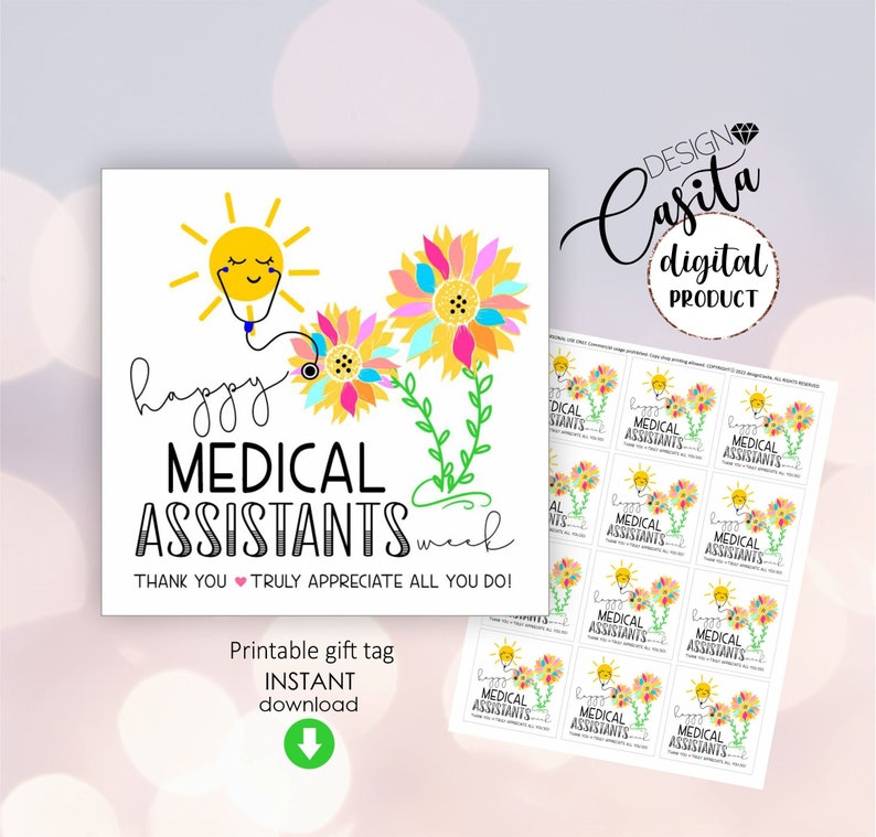 Happy Medical Assistant Week Printable Favor Gift Tag,cma Sunflower ...