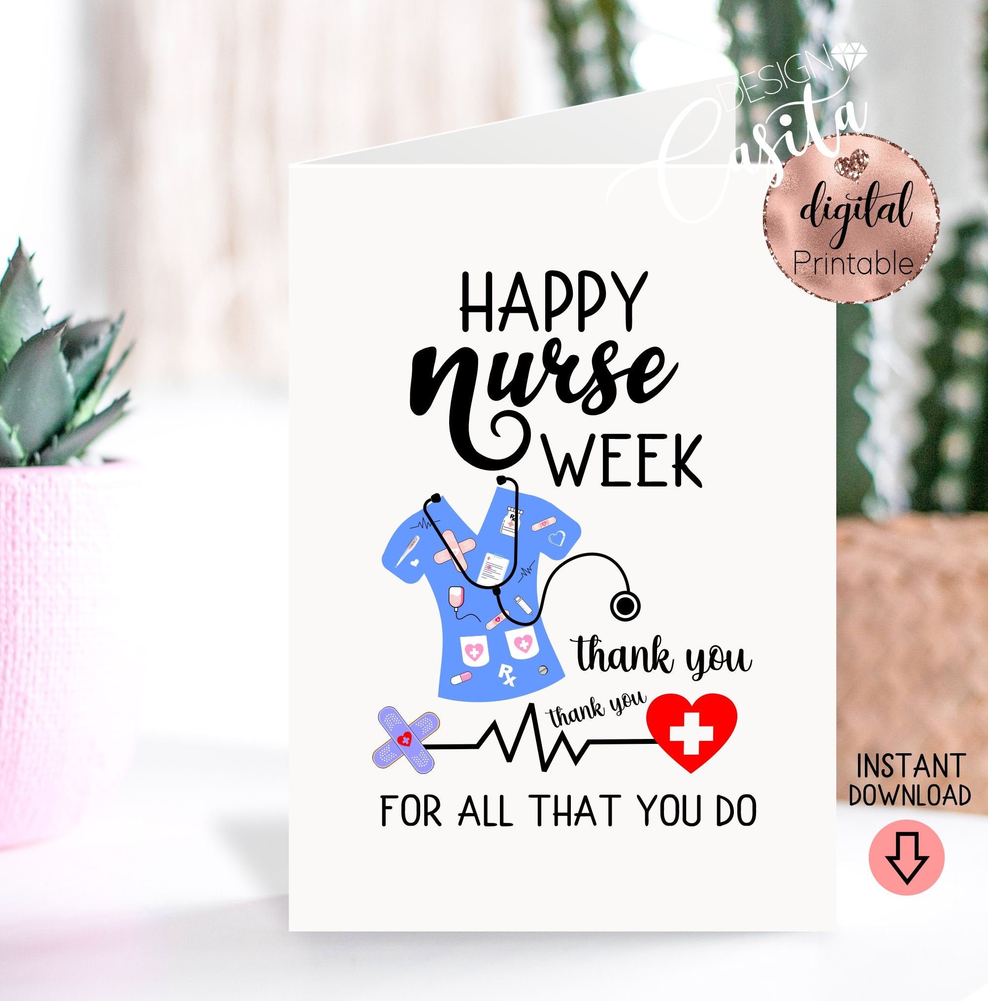 Happy Nurse Week Printable 5x7 Folded Greeting CardClinical | Etsy