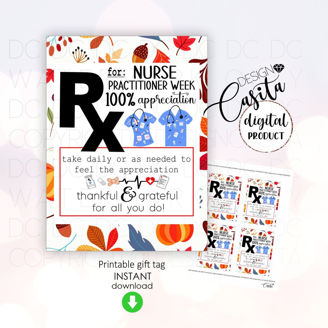Nurse Practitioner Week RX Printable Favor Gift Tag 3"x4",funny RX ...