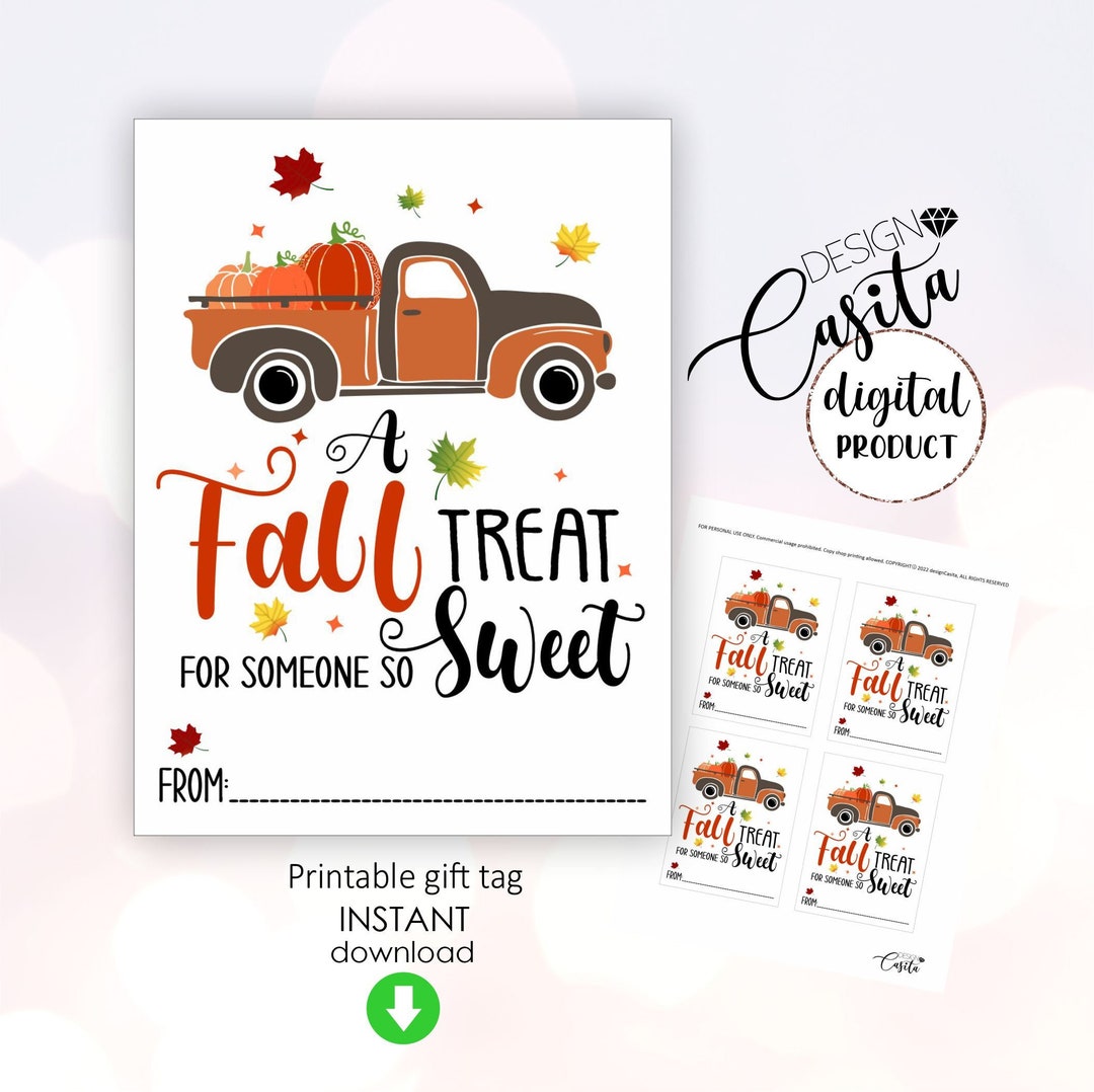 Fall Treat Printable Gift Tag Label 3x4,pumpkin Truck Tag,baker ...