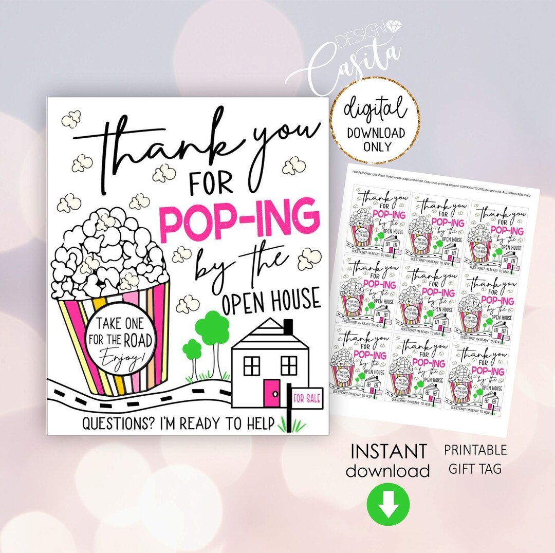 Real Estate Printable Gift Tagpopcorn Open House Promotional - Etsy