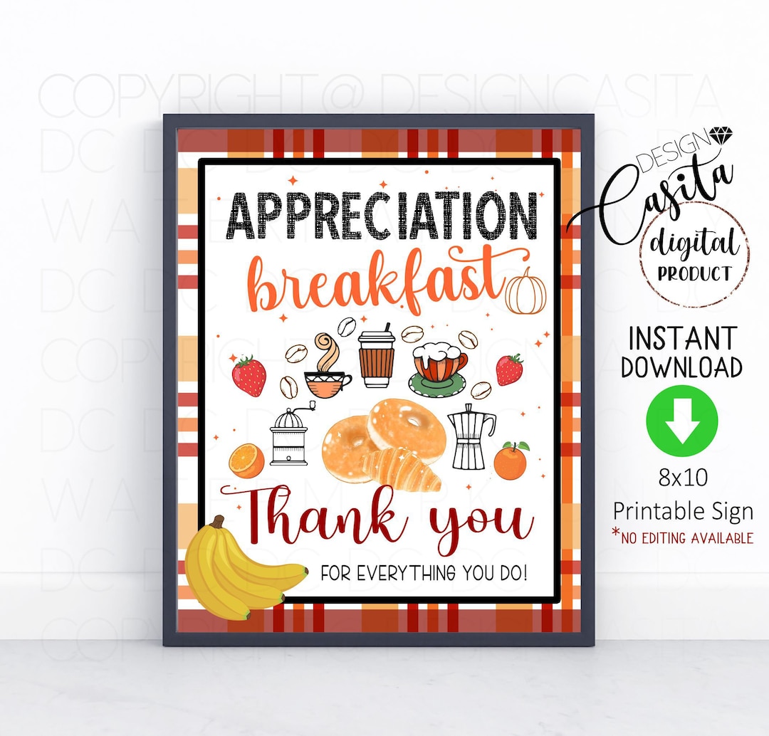Appreciation Breakfast Fall Printable 8x10 Party Sign,staff ...