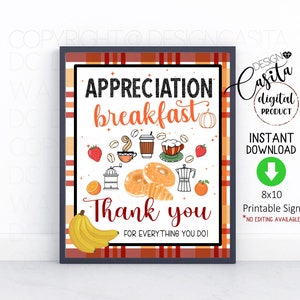 Appreciation Breakfast Fall Printable 8x10 Party Sign,staff ...