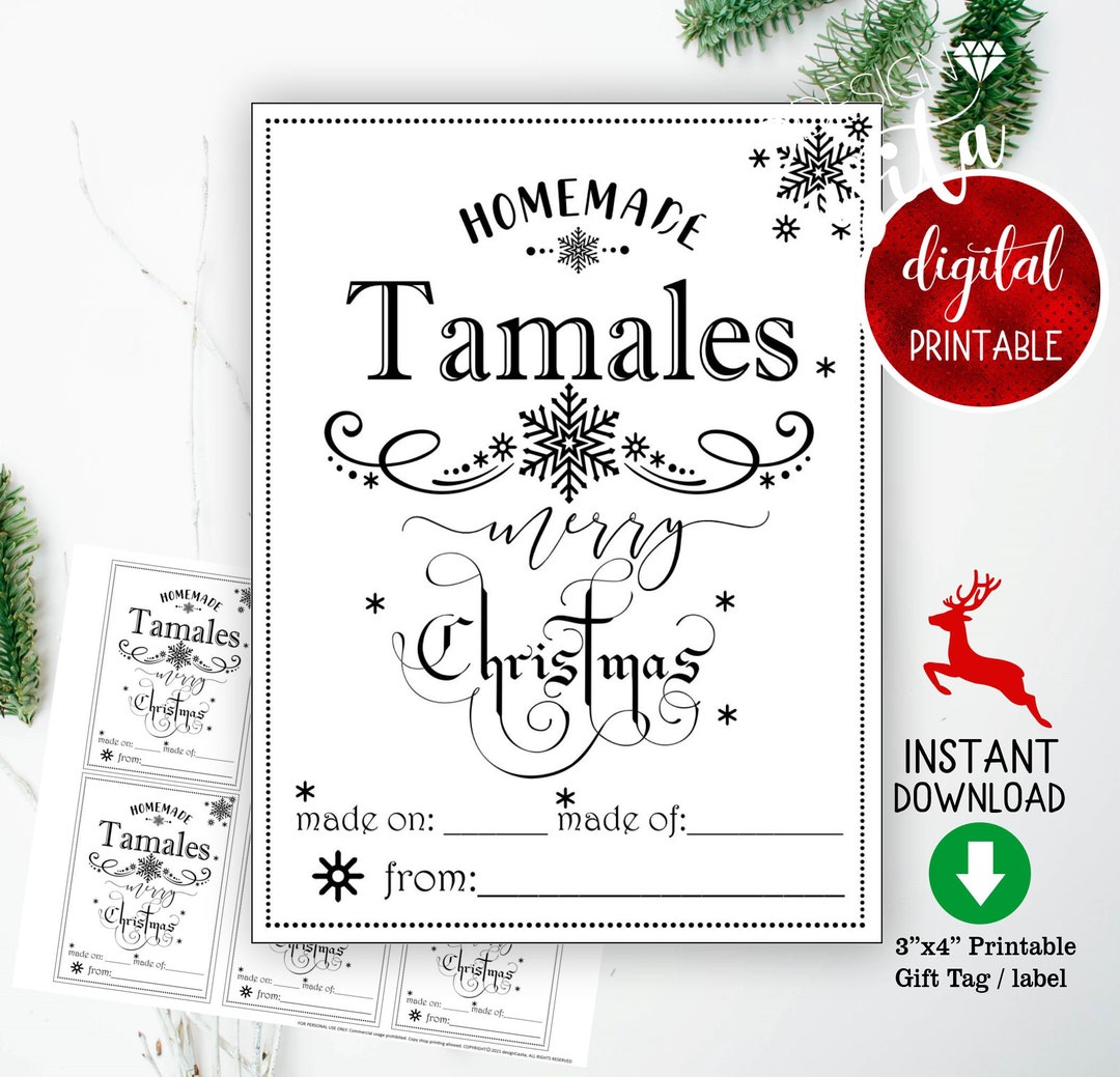 Tamales Homemade Merry Christmas Printable Gift Tag Label,mexican Food ...