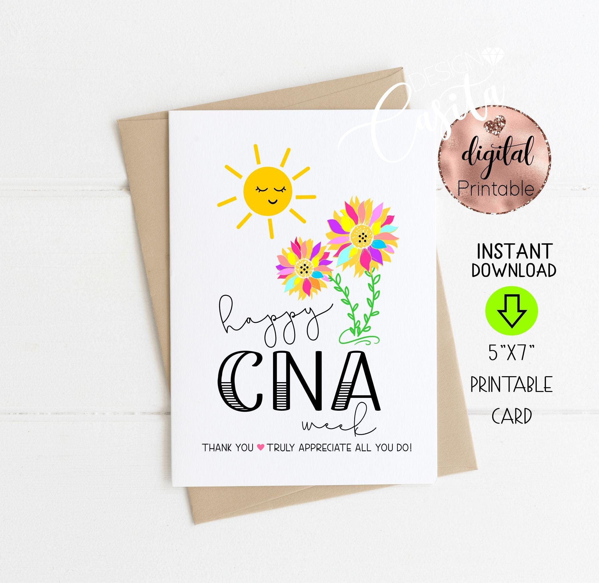 Happy CNA Week Printable 5x7 Folded Greeting Card,nursing Assistant ...