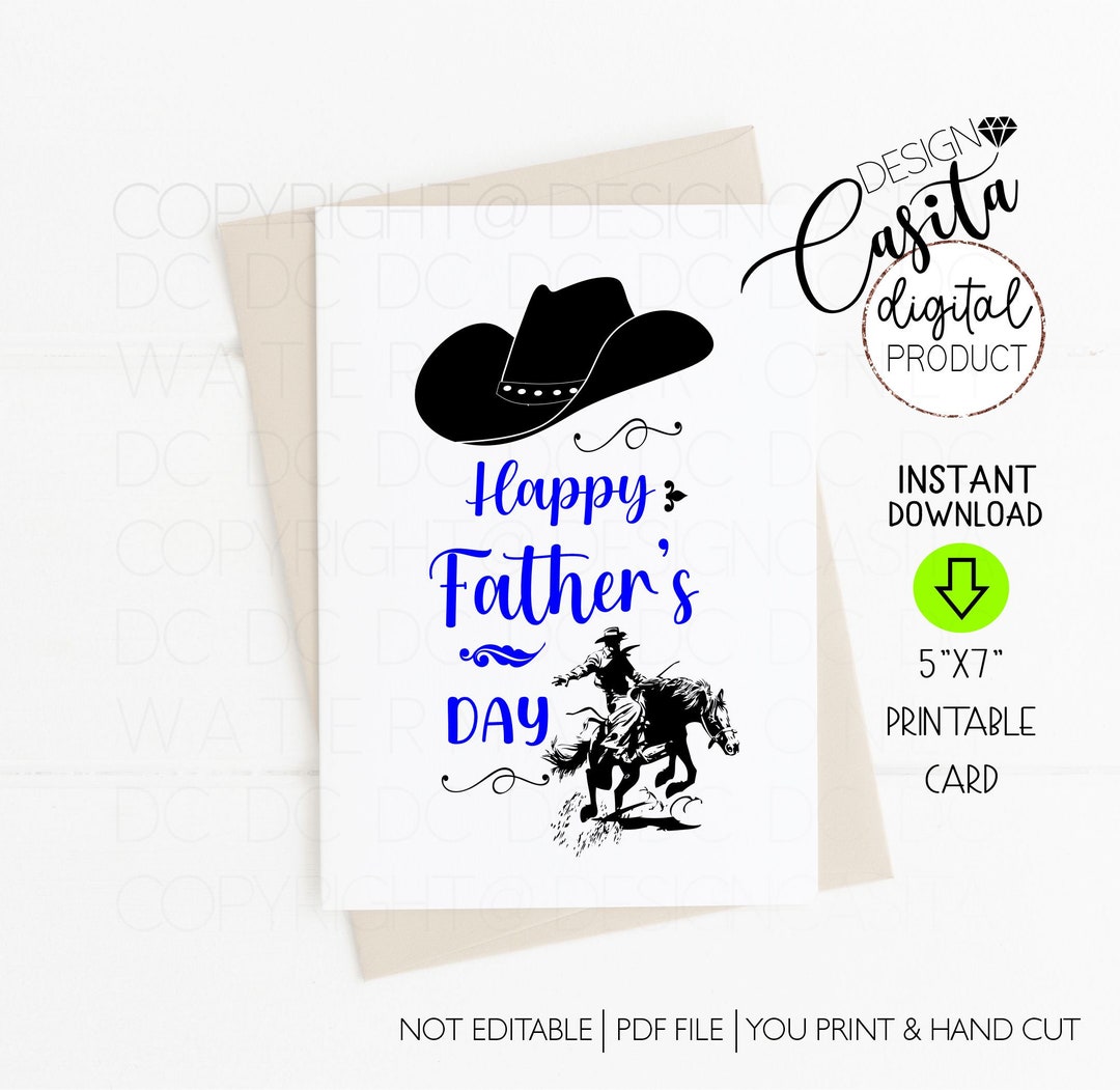Happy Father's Day Printable 5x7 Folded Greeting Card,cowboy Father's ...