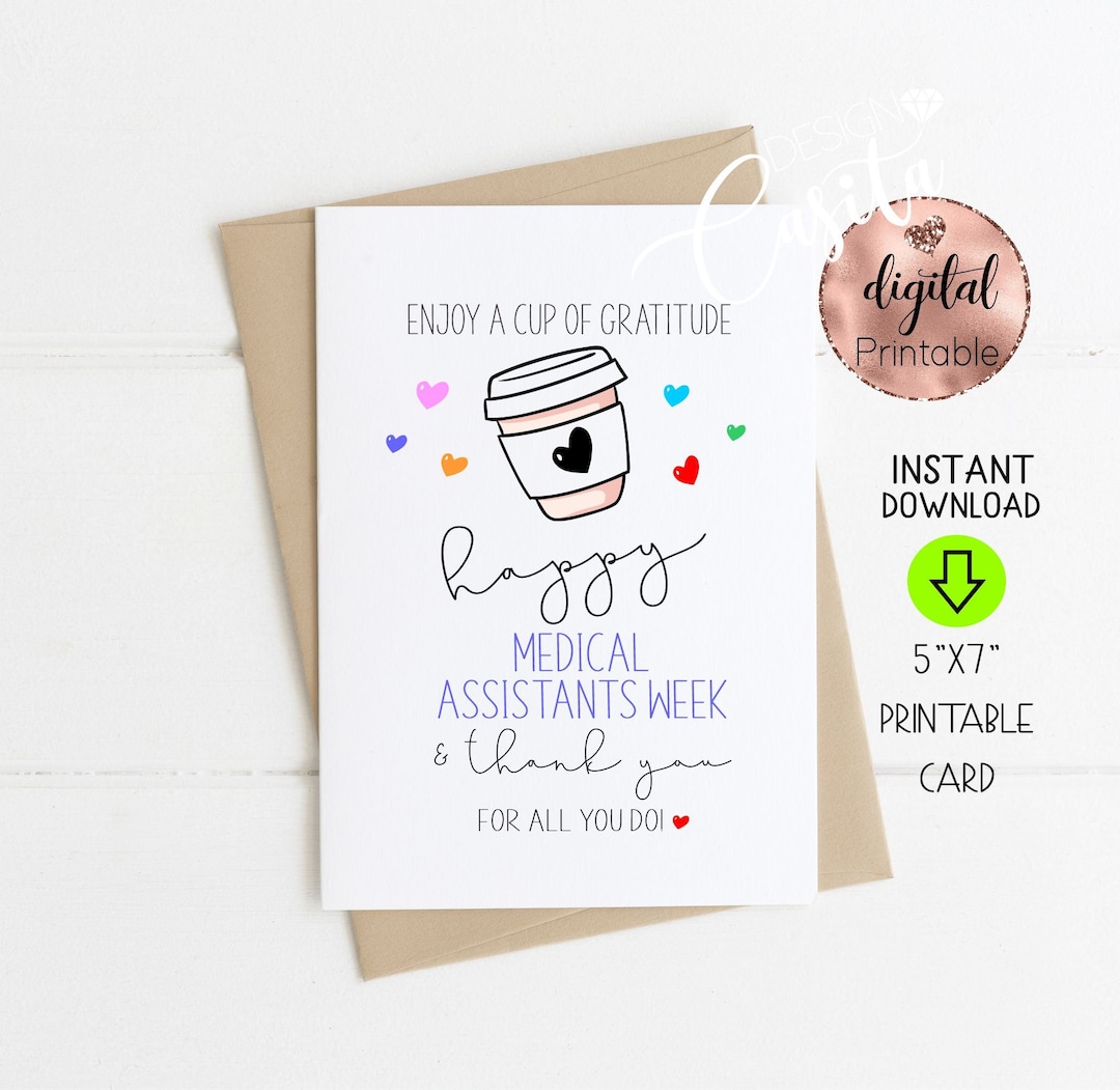 Medical Assistant Week Coffee Printable 5x7 Folded Greeting Card,cup of ...