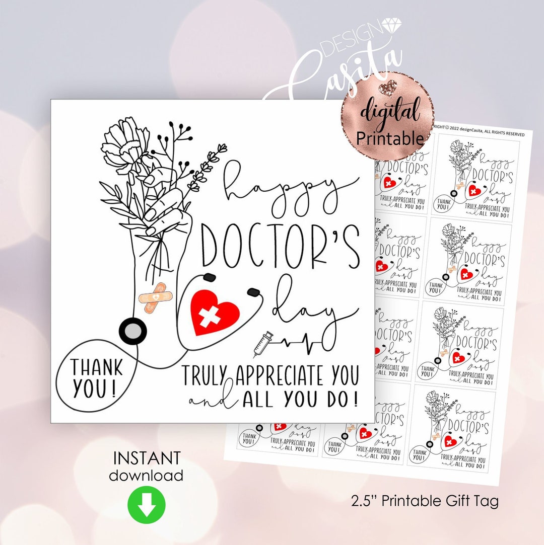 Doctor's Day Printable Gift Tag 2.5,flower Hand Medical Thank You,mini ...