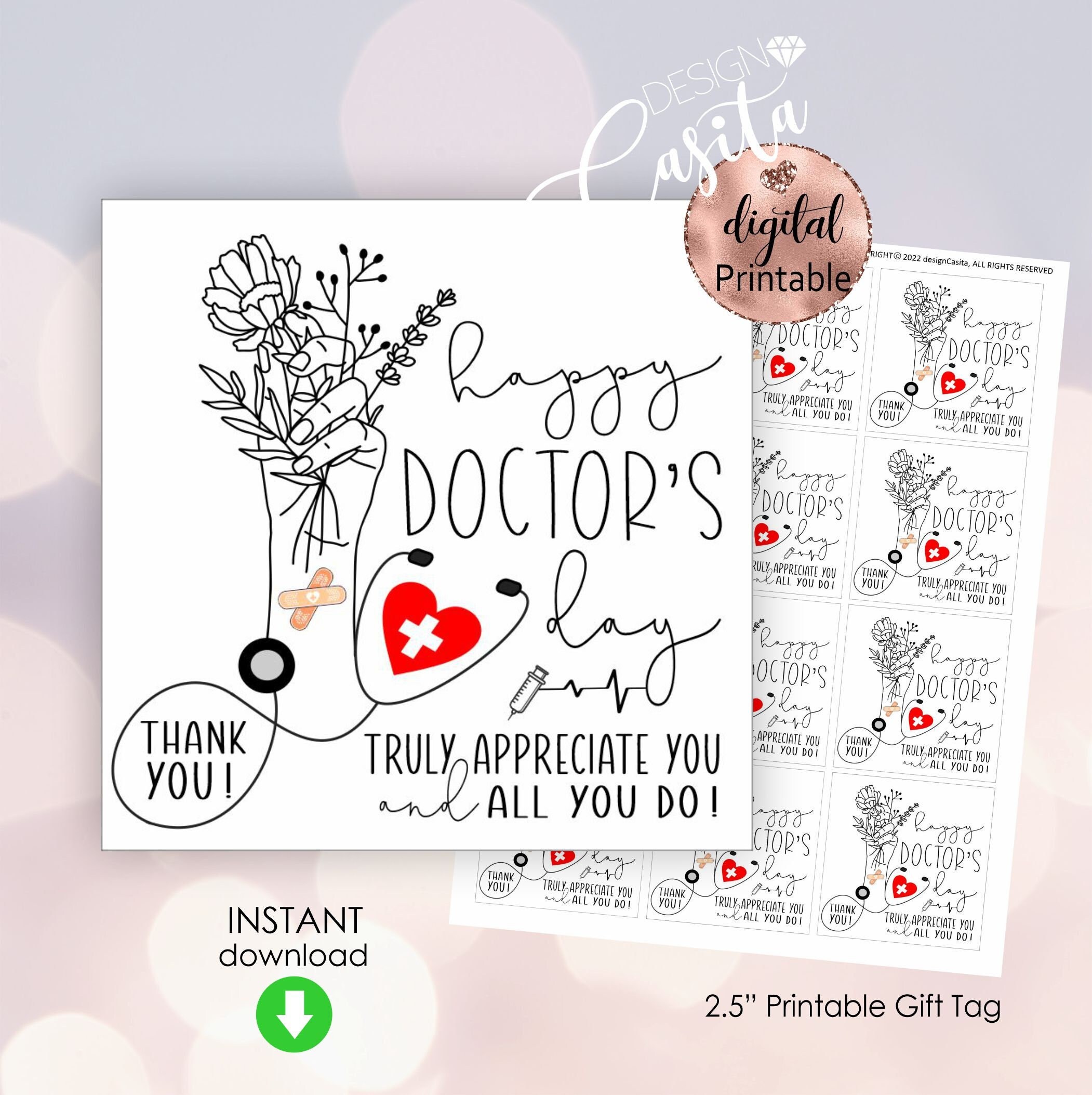 Doctor's Day Printable Gift Tag 2.5flower Hand Medical - Etsy
