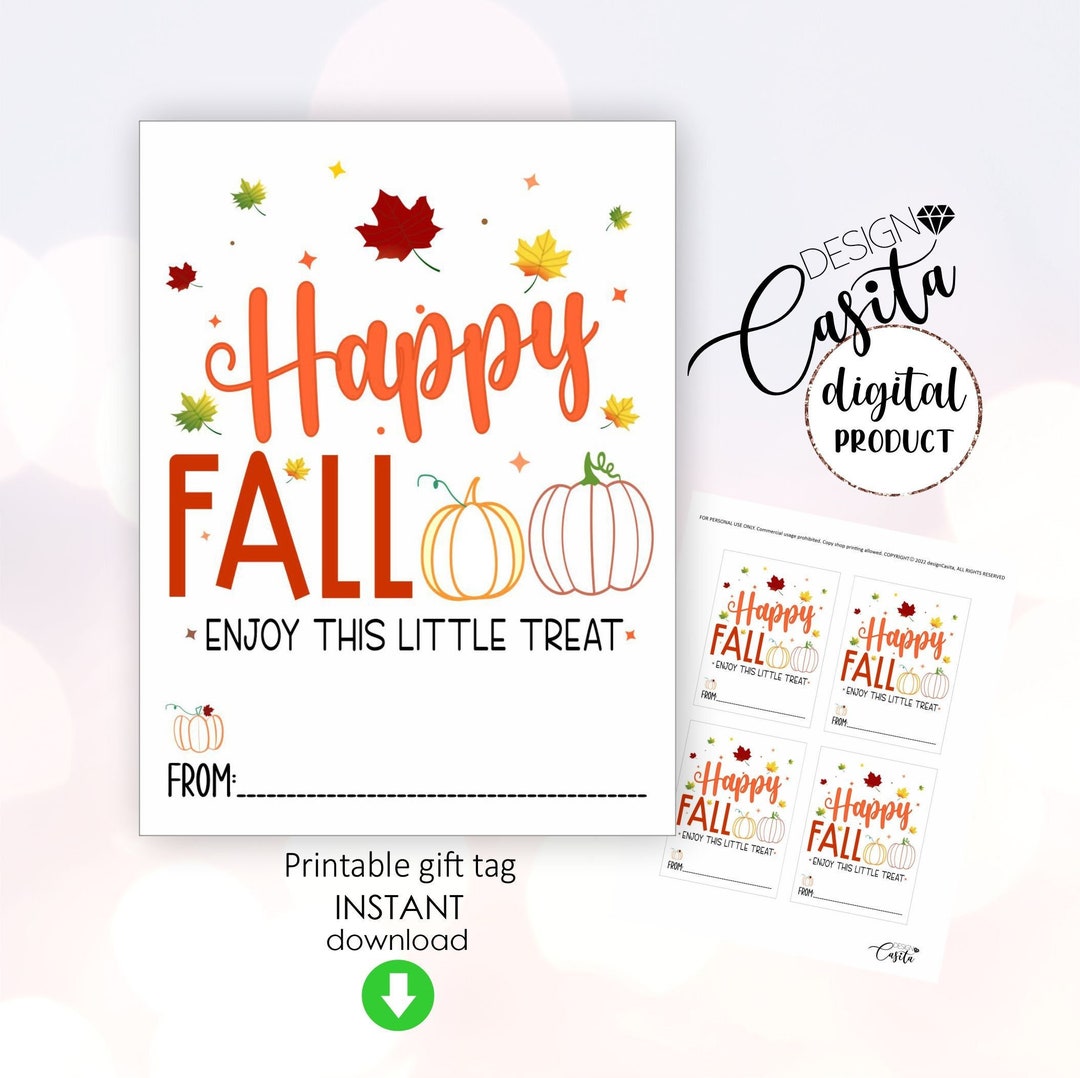 Happy Fall Treat Printable Gift Tag Label 3x4,pumpkins Tag,baker ...
