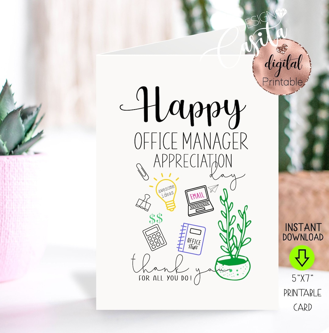 Office Manager Appreciation Printable 5x7 Folded Greeting Card,staff ...