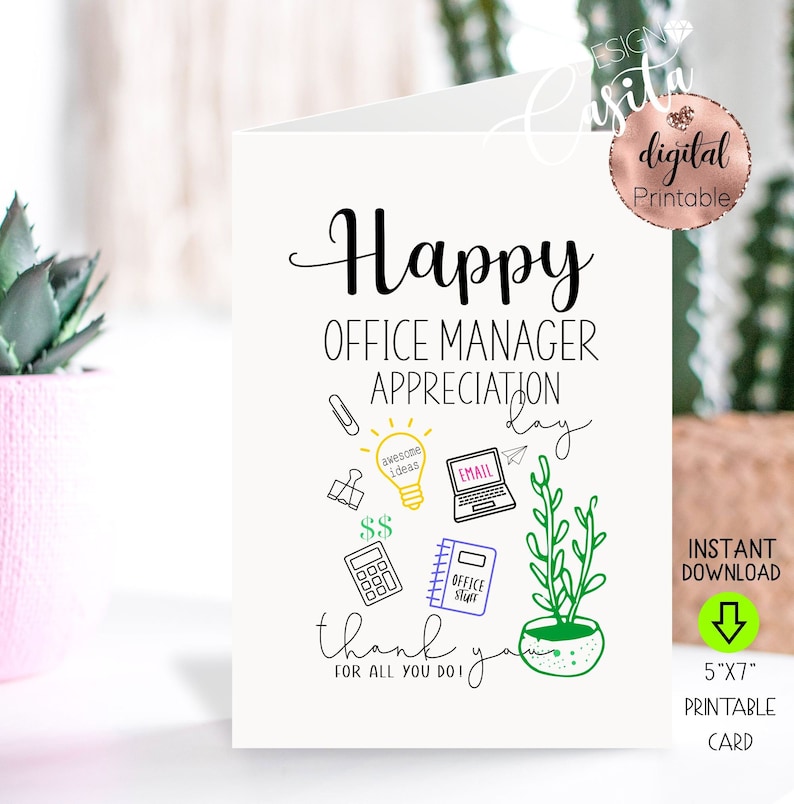 Office Manager Appreciation Printable 5x7 Folded Greeting Card,staff ...
