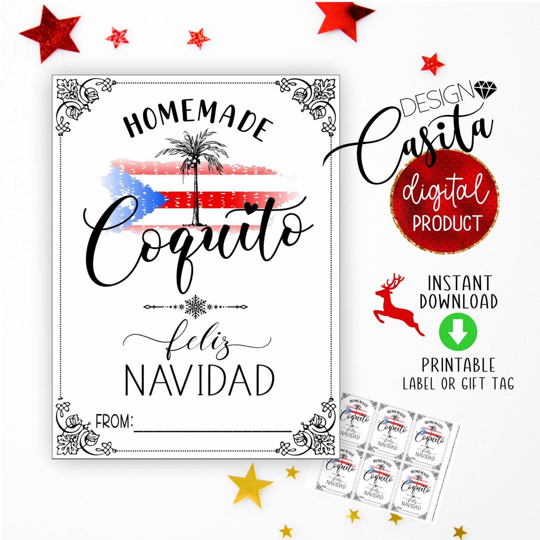 Coquito Homemade Bottle Label,feliz Navidad Printable Gift Tag Label ...