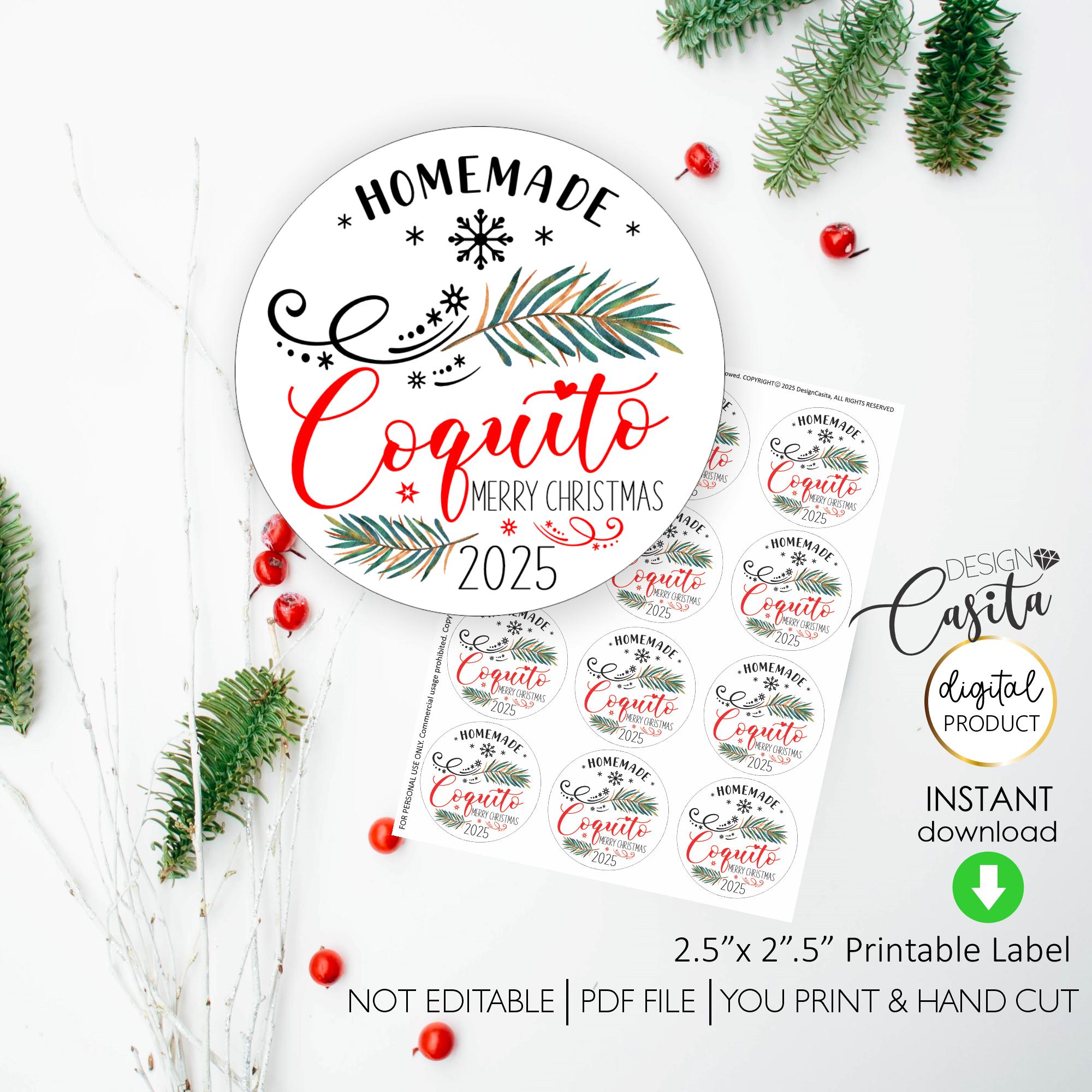 Homemade Coquito 2025 Printable Gift Tag Label,round Merry Christmas ...