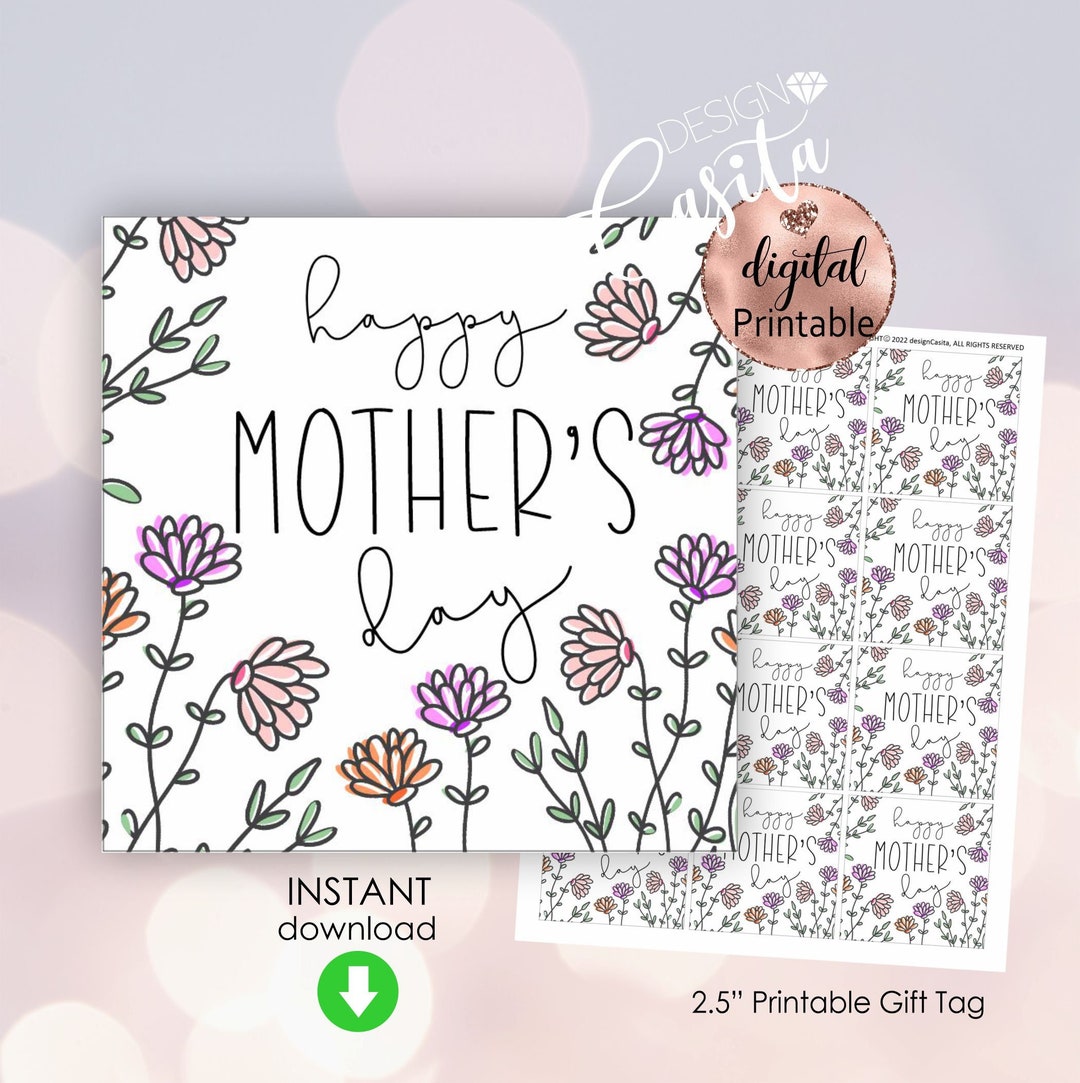 Happy Mother's Day Flowers Printable Favor Gift Tag,floral Spa Day Tag ...