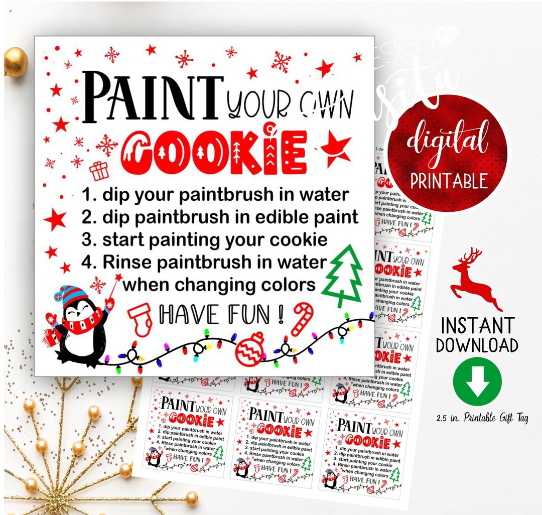 Paint Your Own Cookie Instructions Penguin Printable Favor Gift Tag ...