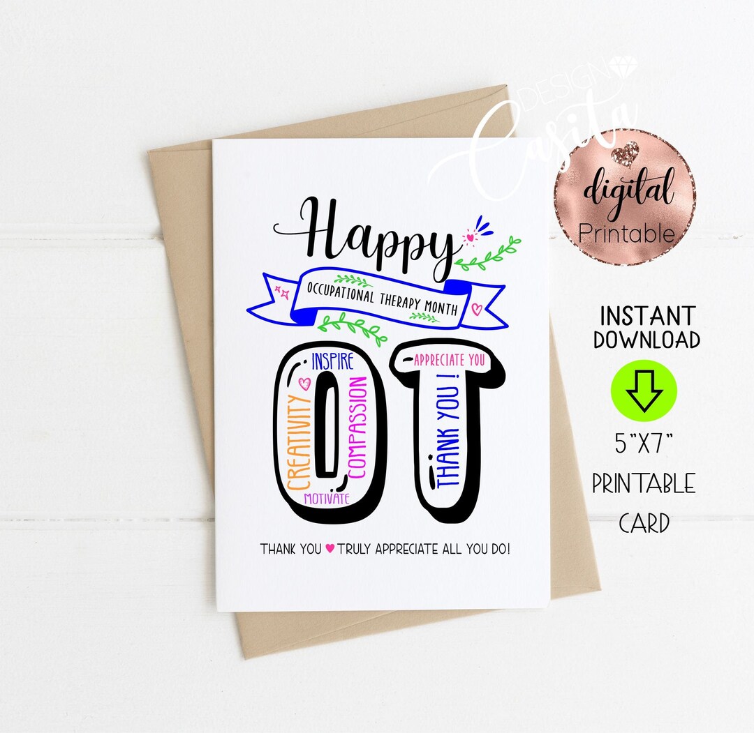 Occupational Therapy Month Printable 5x7 Folded Greeting Card,pediatric ...