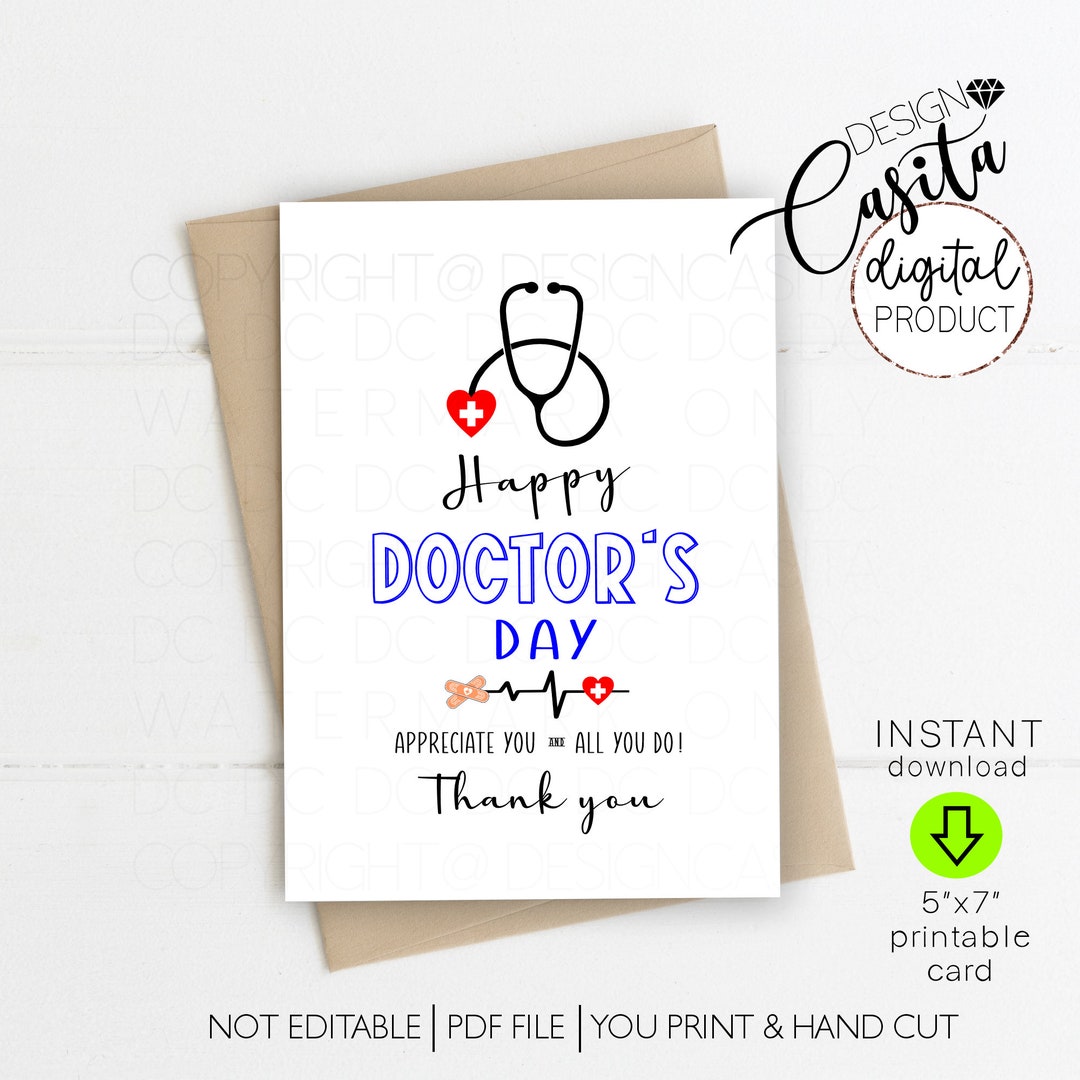 Doctor's Day and Medical Thank You Printable 5x7 Folded Greeting Card ...